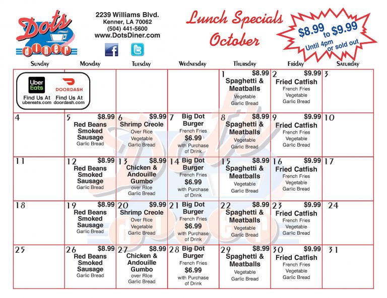 Dots Diner Daily Lunch Specials