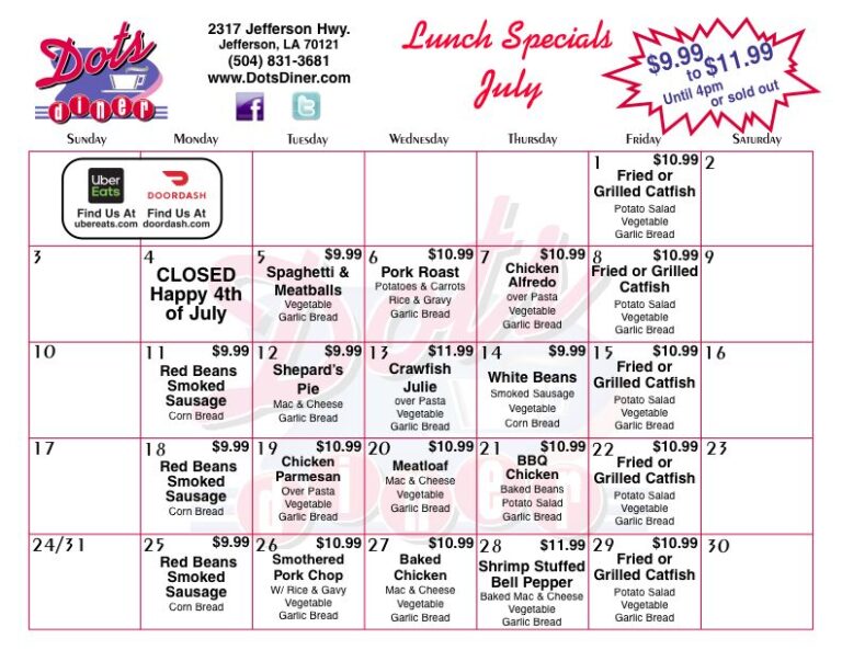 Dots Diner Daily Lunch Specials