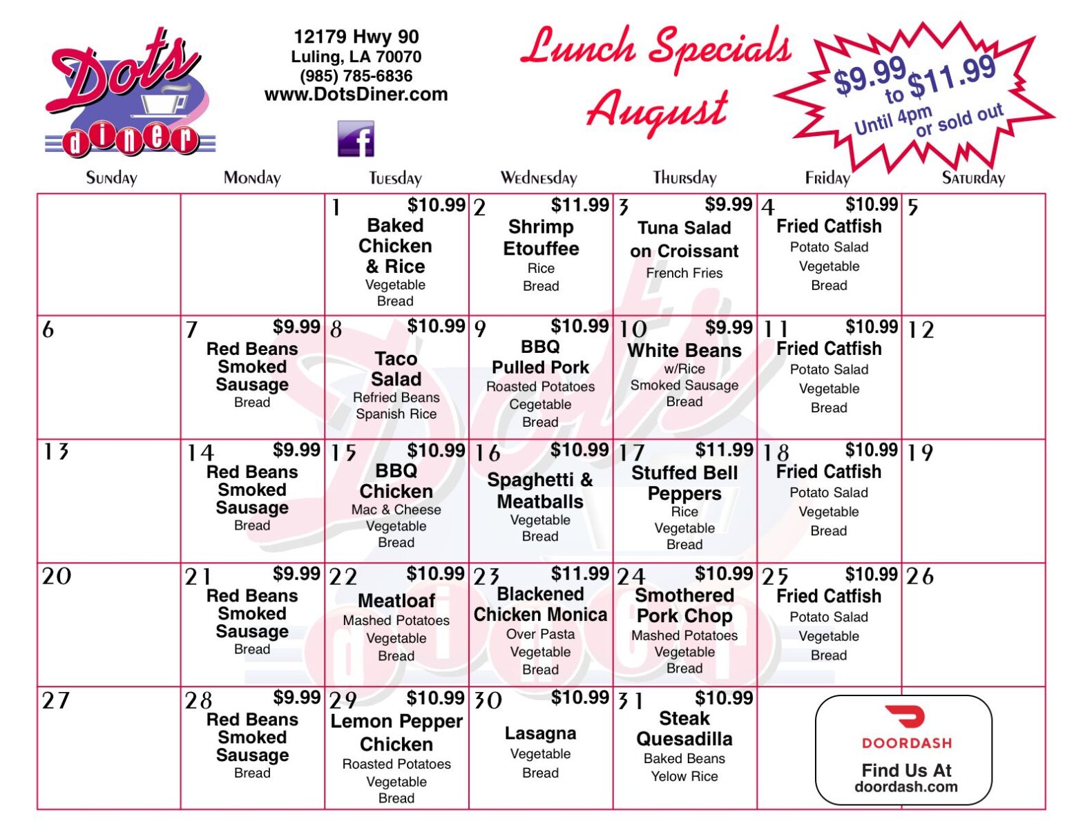 Dots Diner Daily Lunch Specials