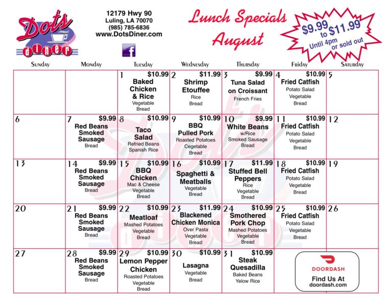 Dots Diner Daily Lunch Specials