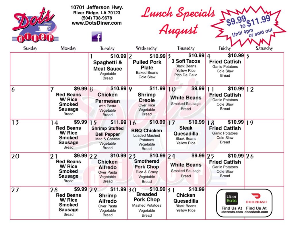 Dots Diner Daily Lunch Specials
