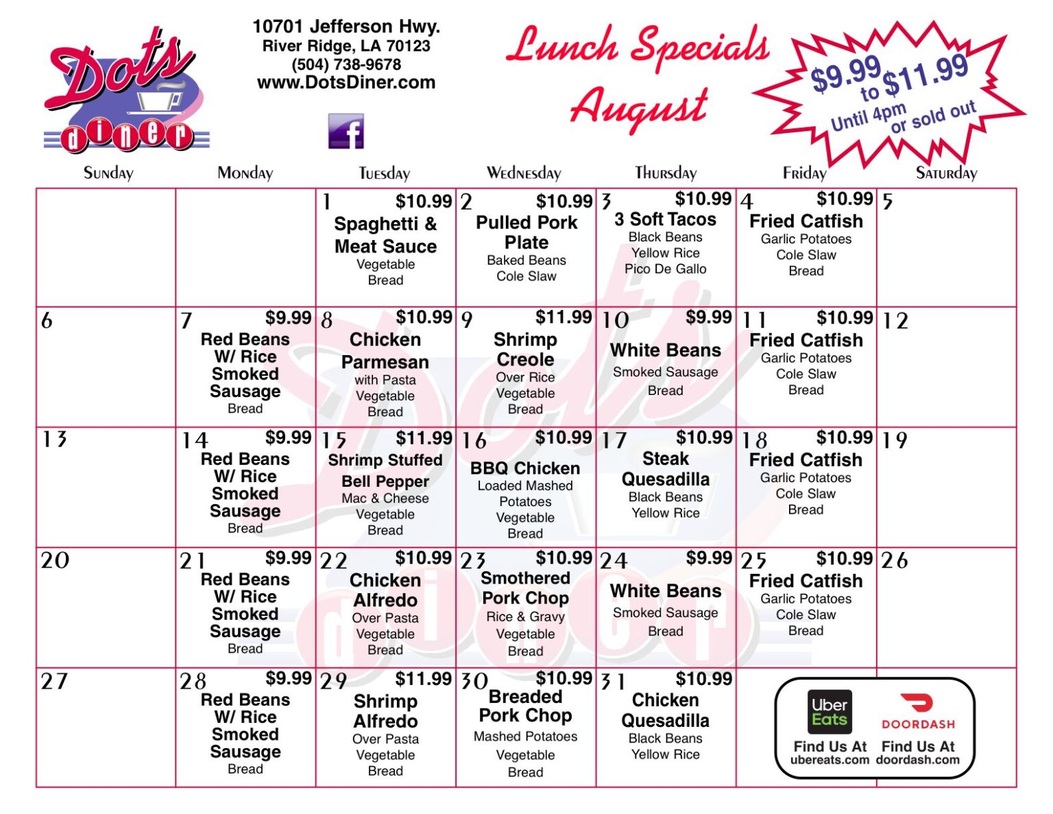 Dots Diner Daily Lunch Specials