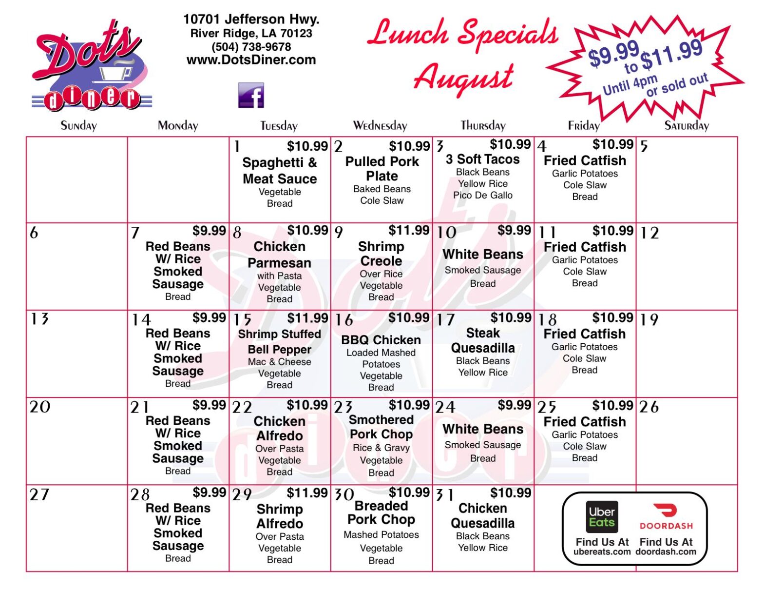 Dots Diner Daily Lunch Specials