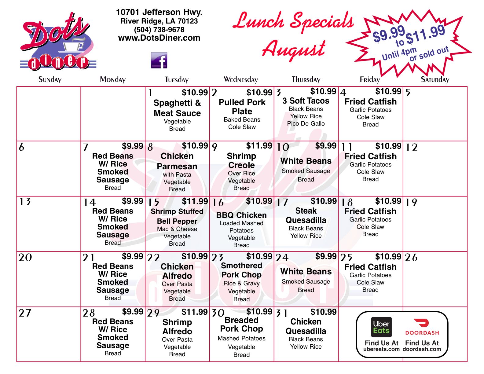 Dots Diner Daily Lunch Specials