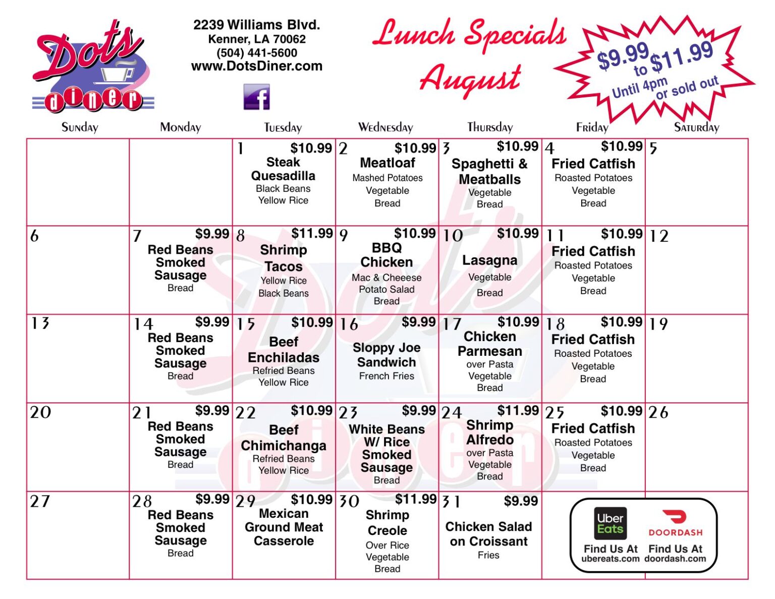 Dots Diner Daily Lunch Specials