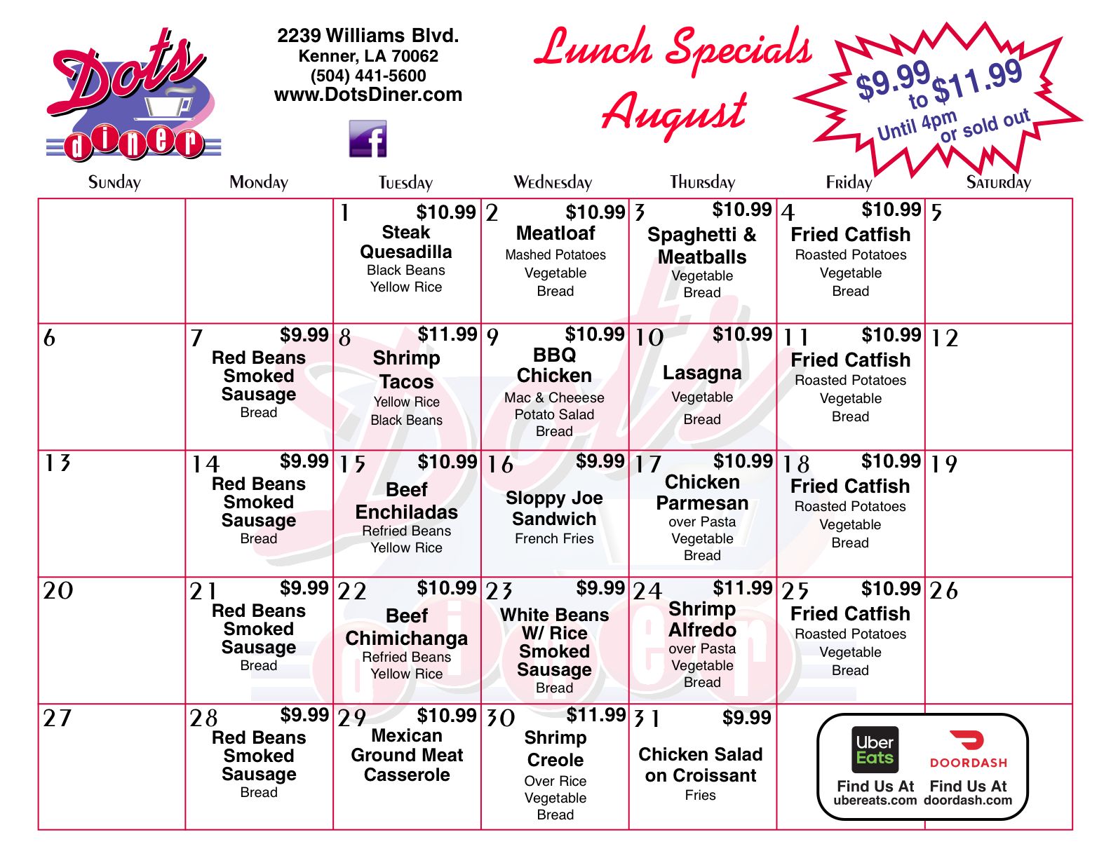 Dots Diner Daily Lunch Specials