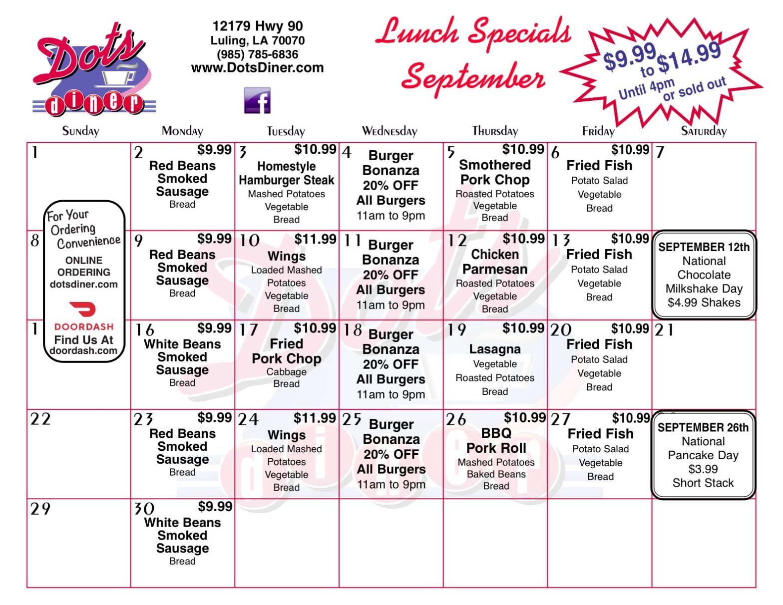 Dots Diner Daily Lunch Specials