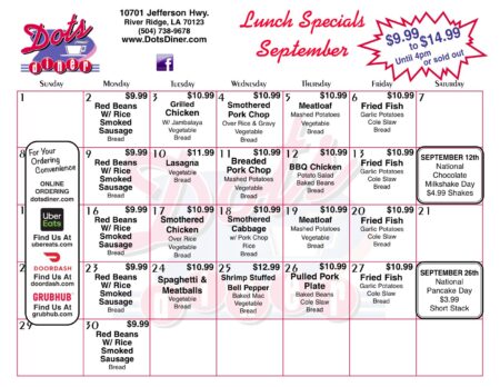 Dots Diner Daily Lunch Specials