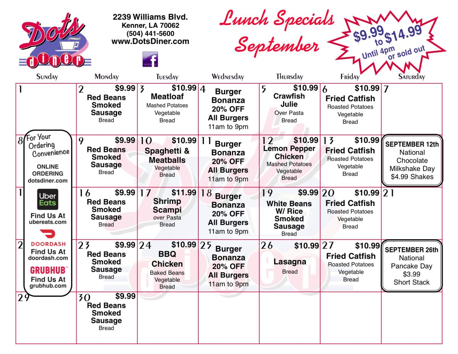 Dots Diner Daily Lunch Specials